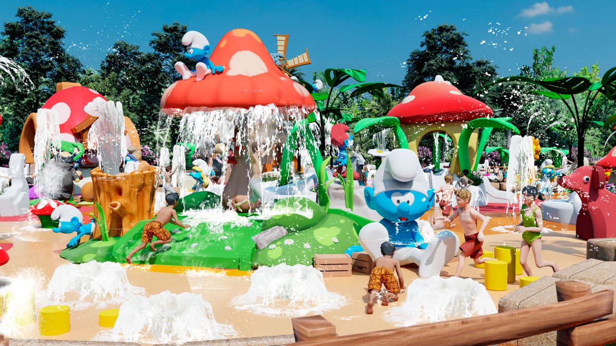 Smurf Splash Pad a waterpark first - Park World Online